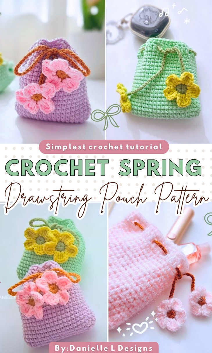 13 Free Crochet Cute Drawstring Pouch Patterns for Gifting