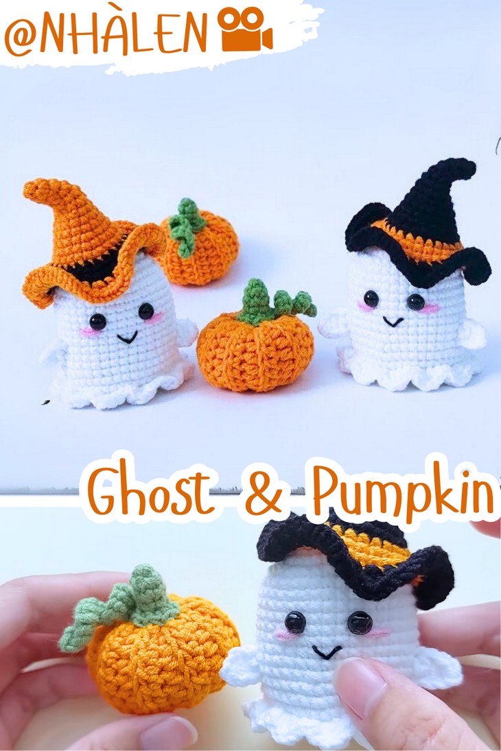 How to Crochet Ghost And Pumpkin Keychain with Witch Hat