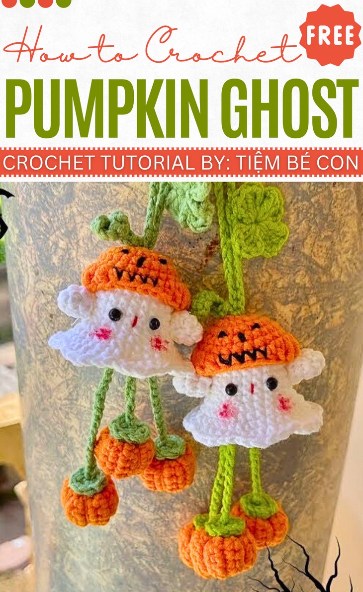 How to Crochet Pumpkin Ghost Hanger With Clover Leaf