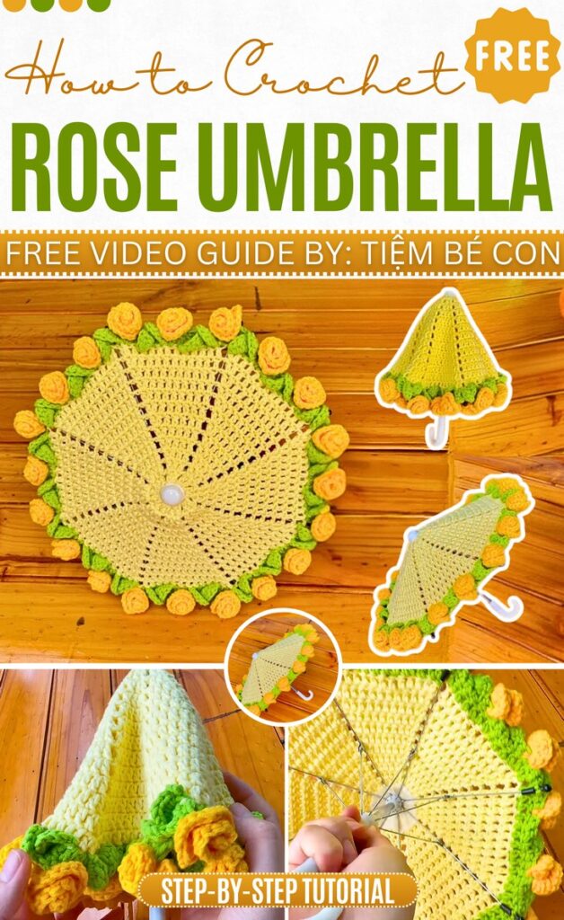 How to Crochet Mini Rose Umbrella for Fall - Rose Bouquet Blanket
