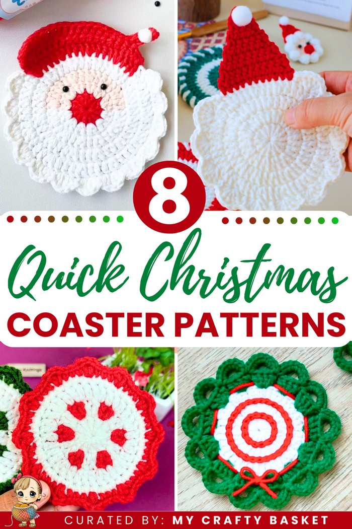 8 Free Crochet Christmas Coaster Pattern (Wreath, Santa & More)