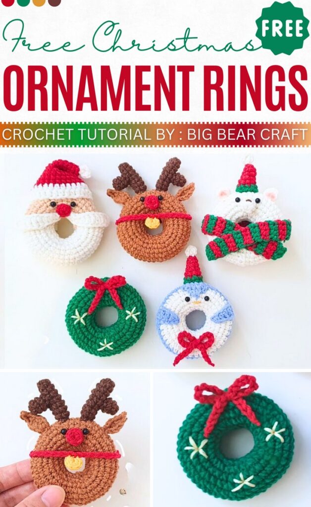 How to Crochet Christmas Ornament Rings (Santa, Reindeer, & 3 More ...