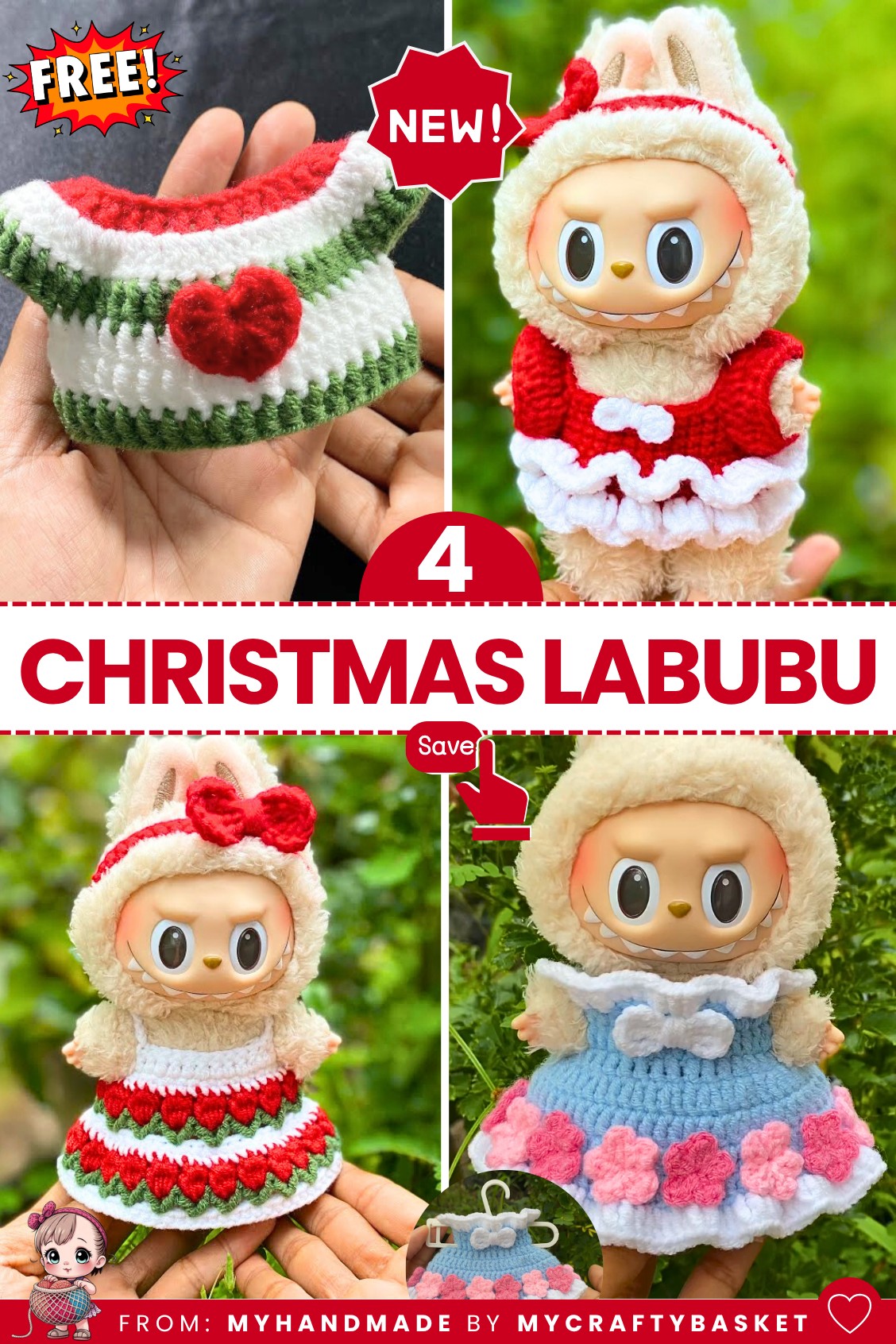 4 Free Crochet Labubu Christmas Dress Patterns for Gifting – My Crafty ...