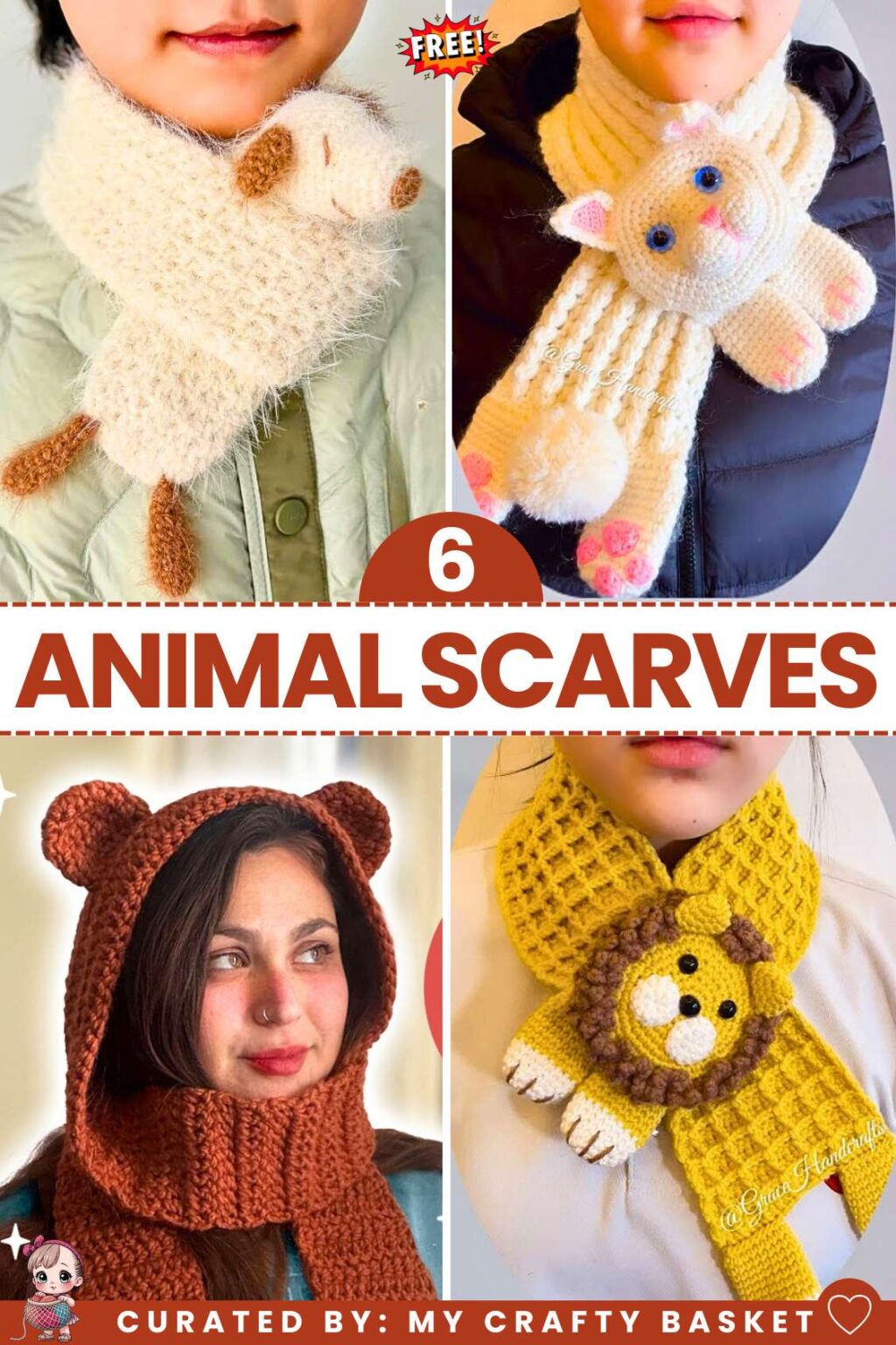 10 Free Crochet Animal Winter Scarf Tutorials for Kids – My Crafty Basket