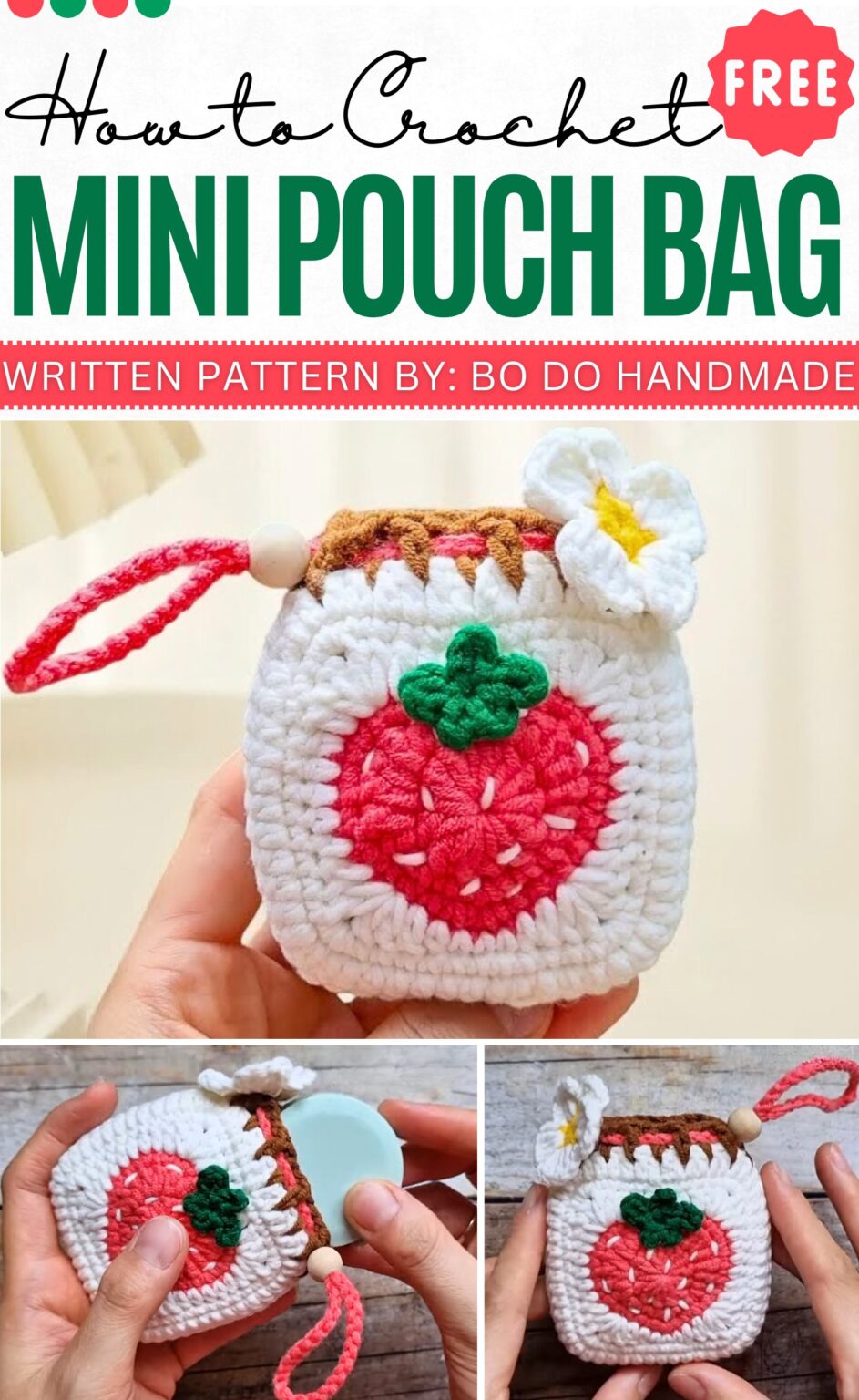 Crochet Mini Strawberry Pouch Bag Pattern Free – My Crafty Basket