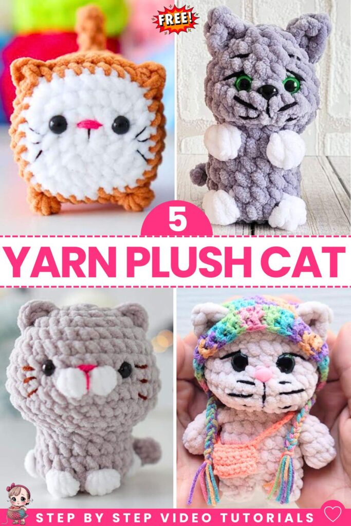 5 Free Crochet Mini Cat Plushies for Kids