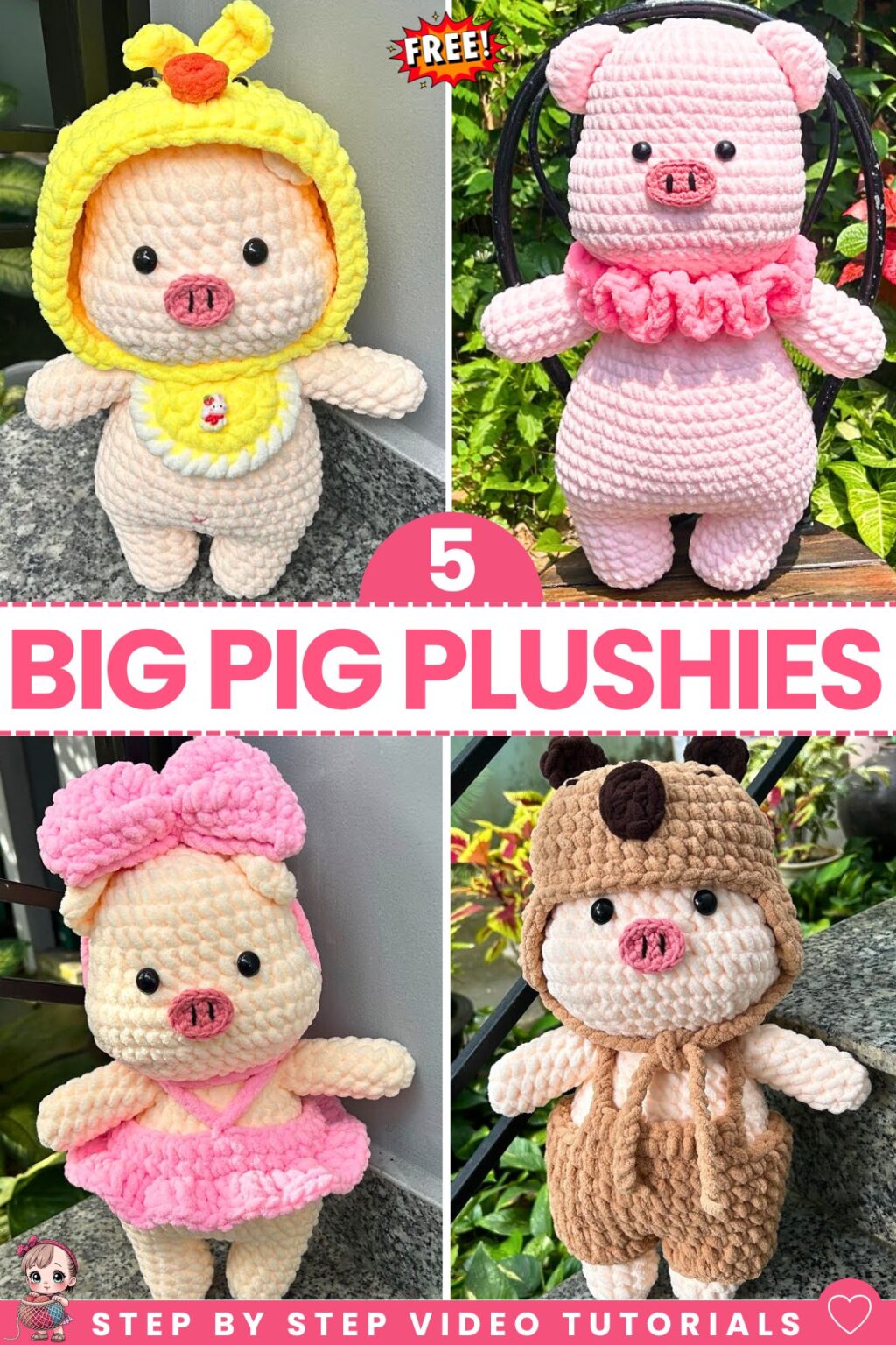 12 Free Crochet Big Pig Plushie Patterns with Outfits – My Crafty Basket